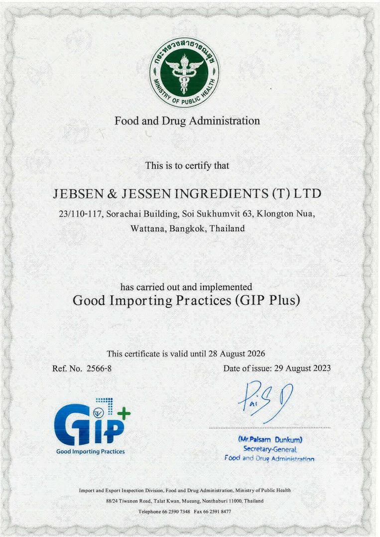 Jebsen & Jessen Ingredients Thailand Recognised for Commitment to Quality by FDA Thailand